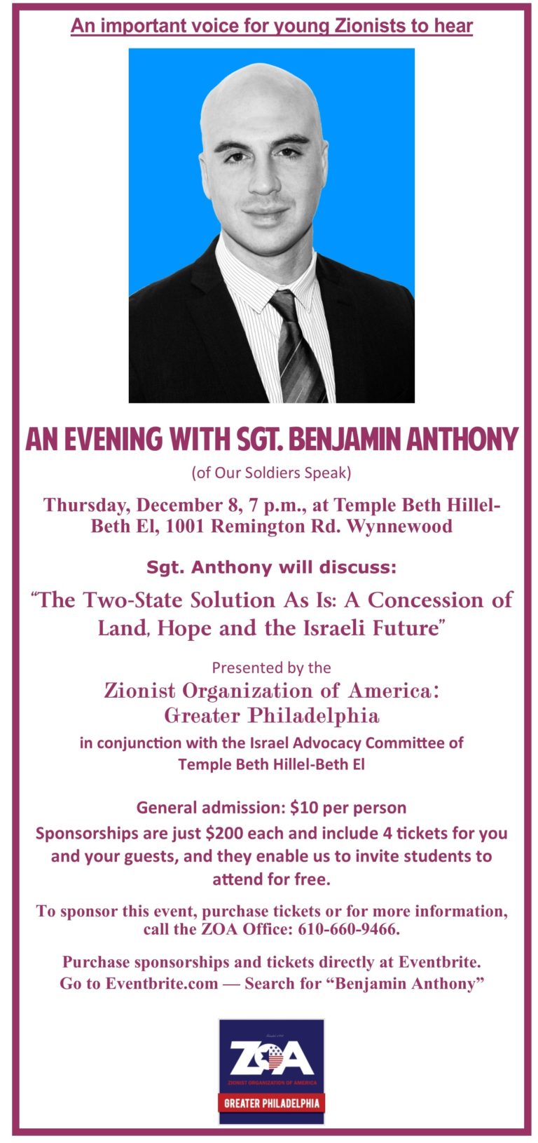 This Thursday, Dec. 8: "An Evening With Sgt. Benjamin Anthony ...